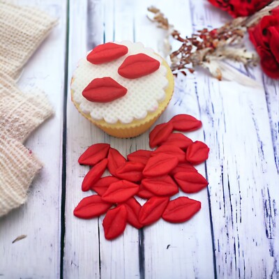 24 Valentine , Hen RED LIPS Edible Cupcake Toppers Fondant Cake ...