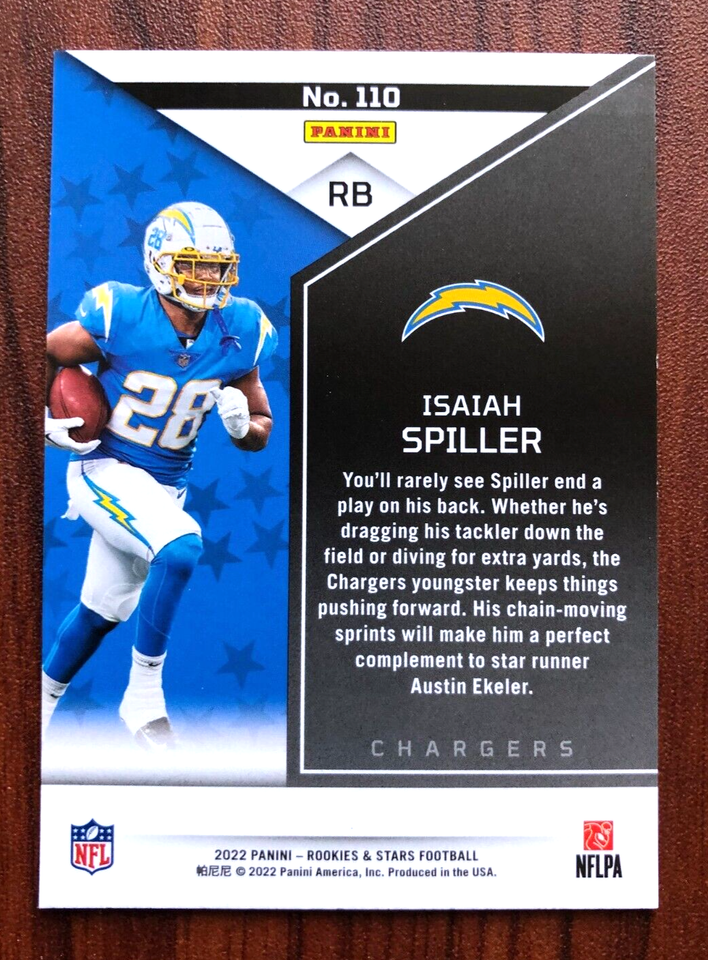 2022 Panini Rookies & Stars ISAIAH SPILLER Rookie Card #110 RC Chargers ...