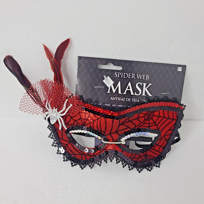 Red SPIDER WEB MASK Spiderman Masquerade Mardi Gras Halloween Costume ...