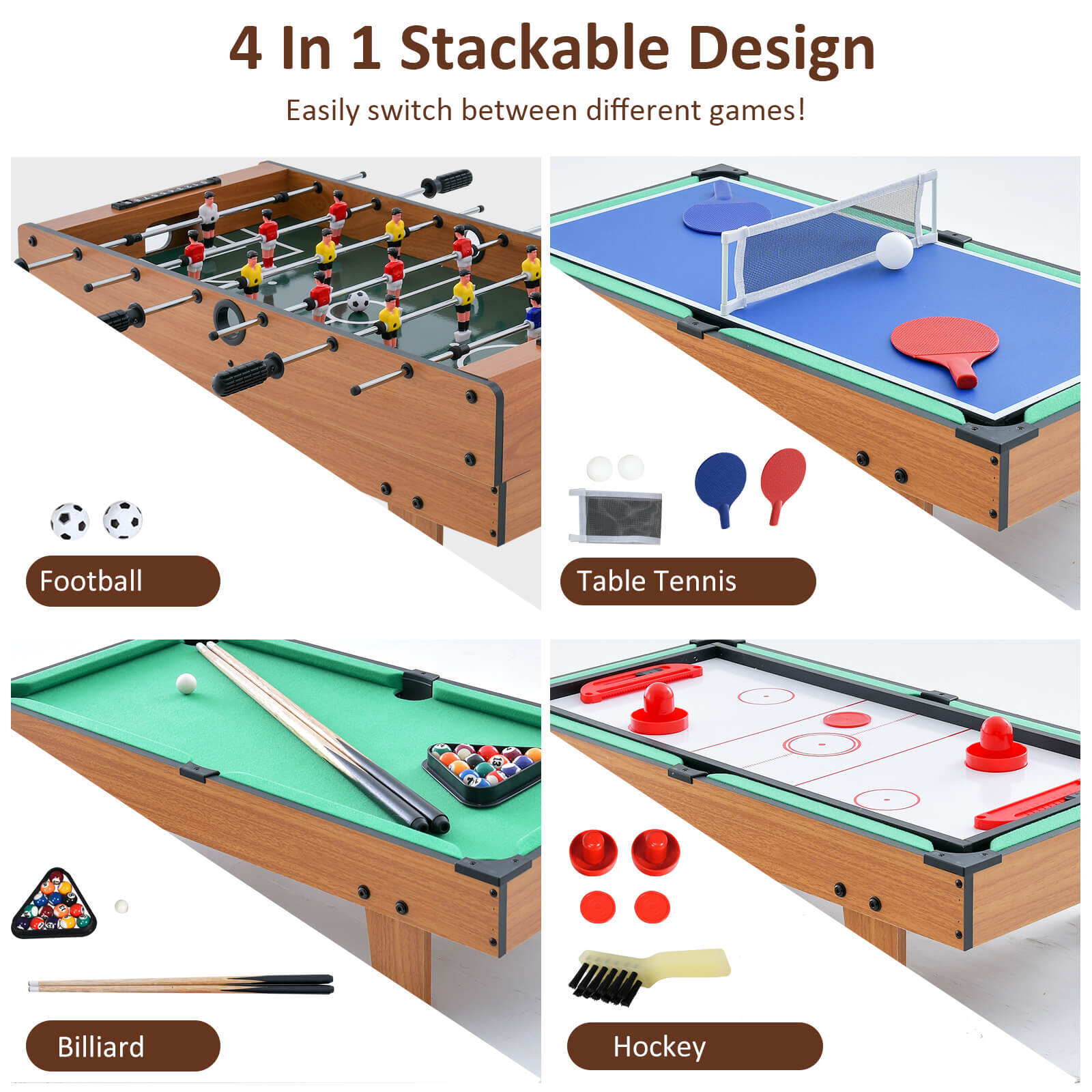 4 In 1 Multi Game Hockey Tennis Football Pool Table Billiard Foosball ...
