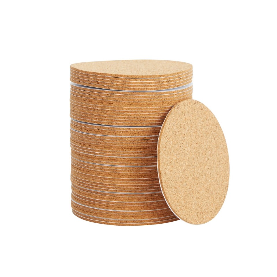 50 Pack Self-Adhesive Cork Coaster Backing for DIY Crafts, 3.5 in, 1/8 ...