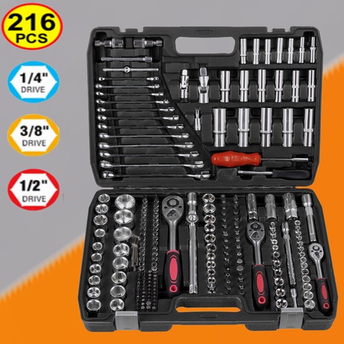 Professional 216 Pc Socket & Bit Set 1/4 3/8 1/2" Drive Ratchet Wrench ...