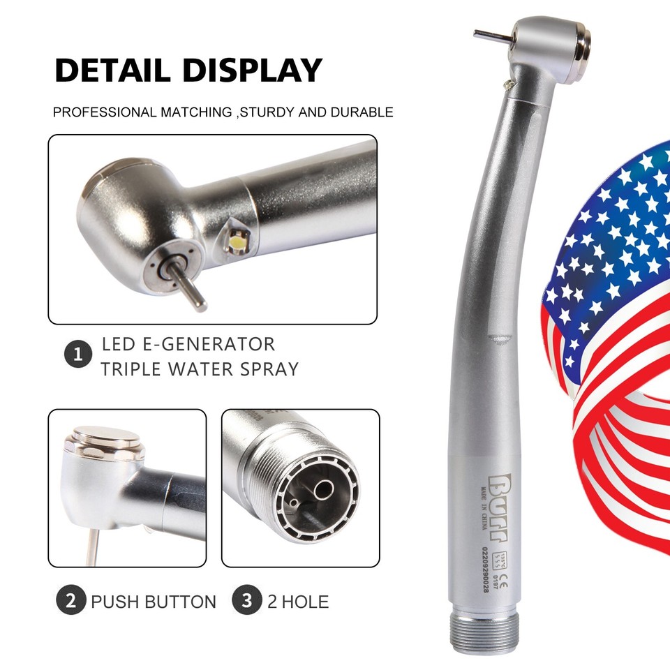 Fiber Optic Turbine Dental E-generator LED 3 Way High Speed handpiece ...