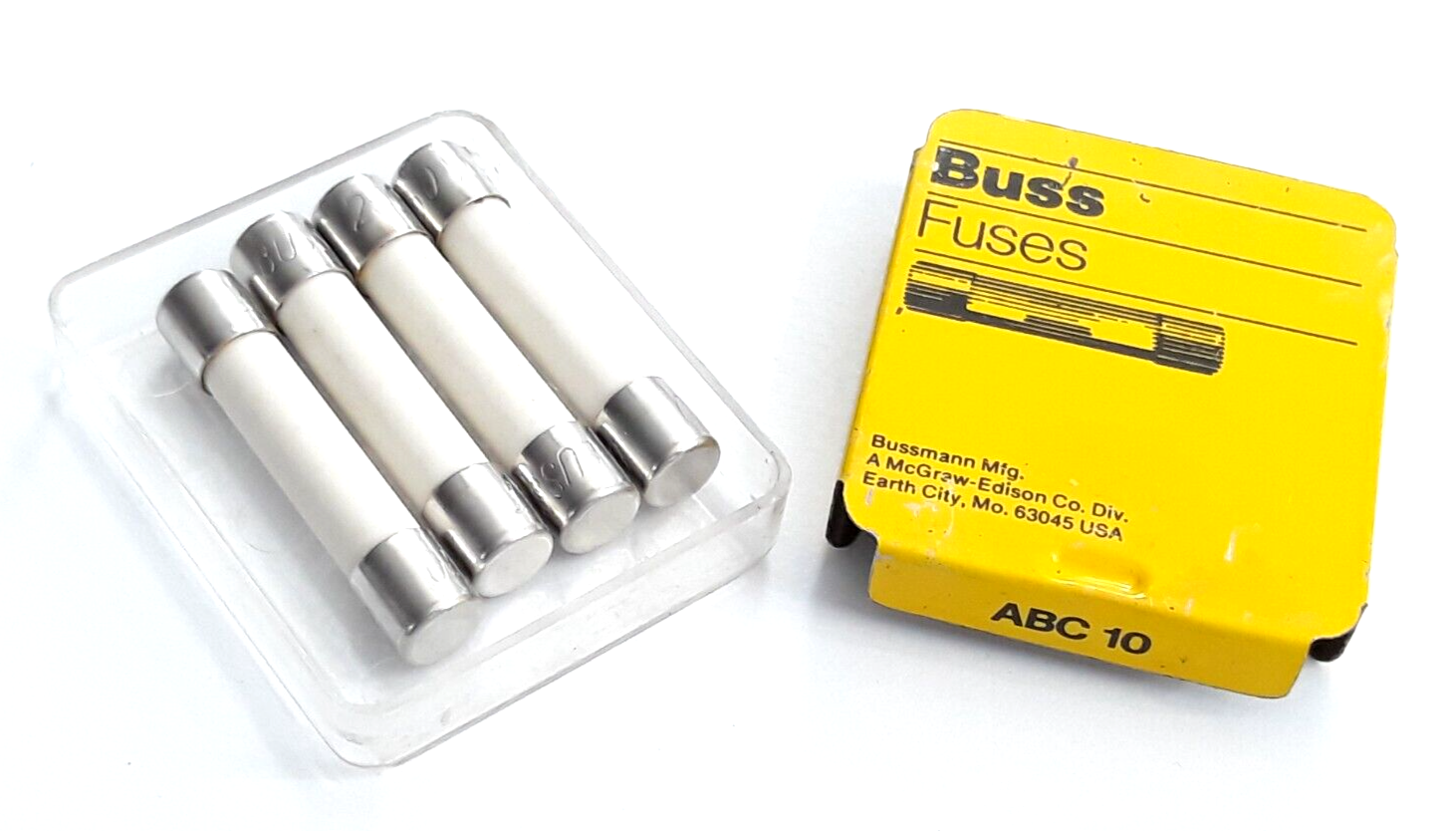 LOT OF 4 ABC-10 ABC10 BUSS BUSSMANN FUSES 250V WITH YELLOW BOX | eBay