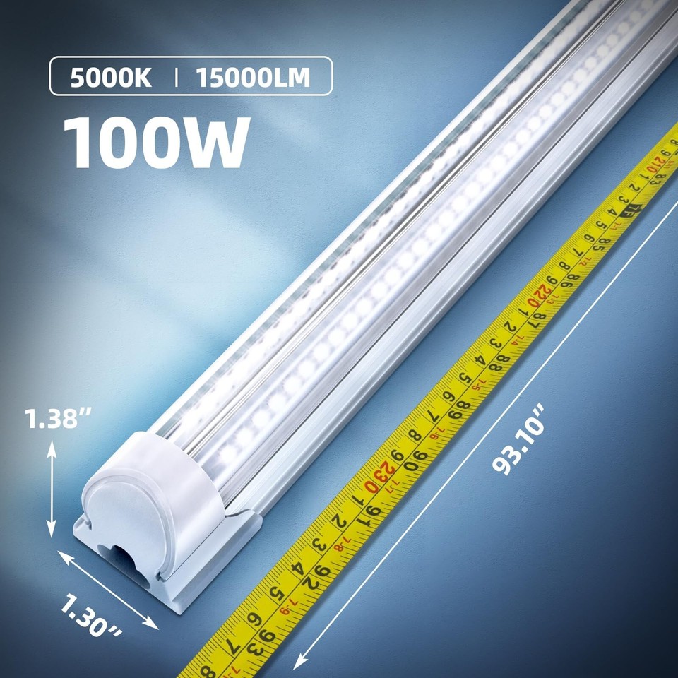 Barrina 8FT LED Shop Light, 100W 15000LM 5000K, Clear Cover Linkable ...