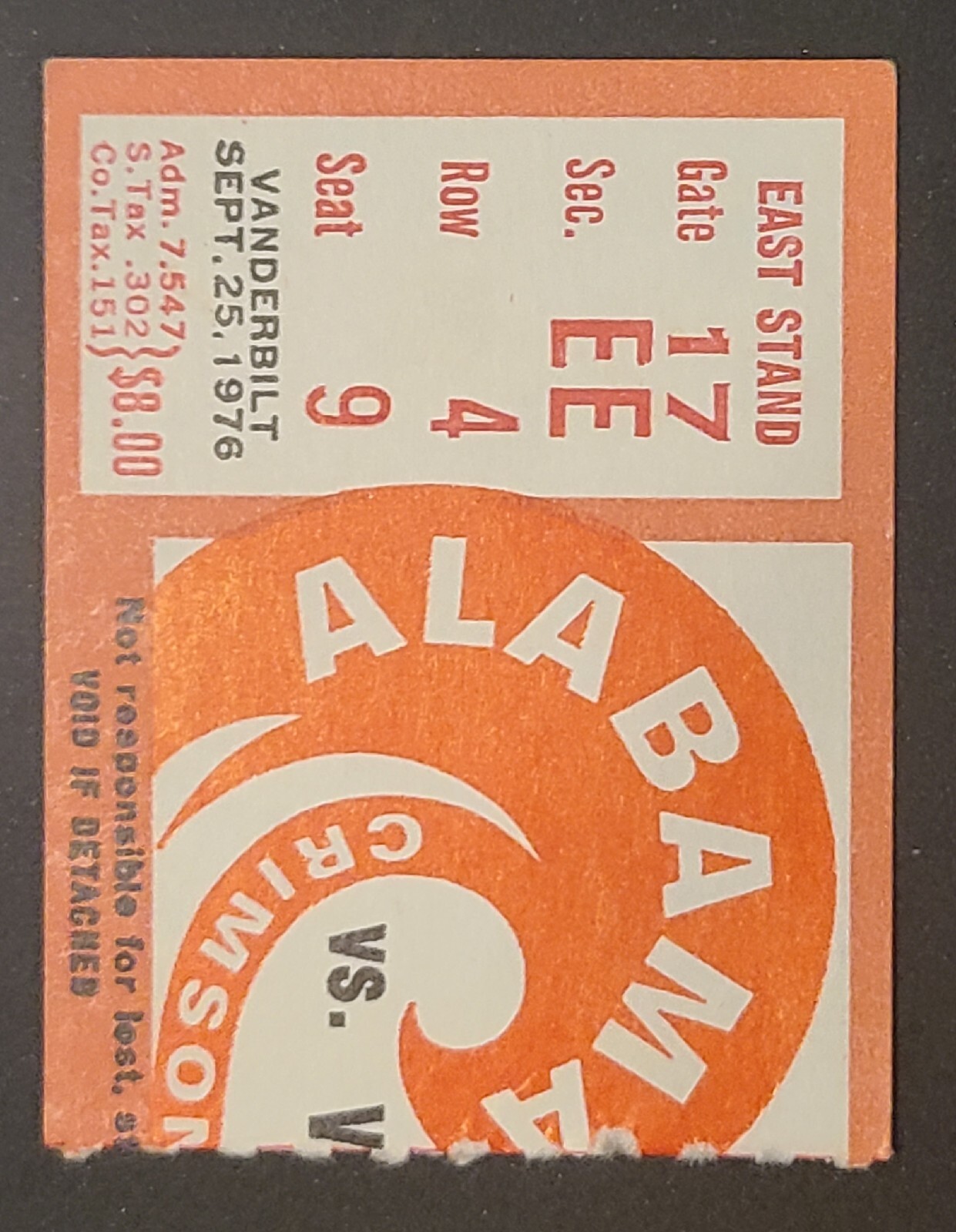 9/25/1976 Alabama vs. Vanderbilt -- College Football -- TICKET STUB | eBay