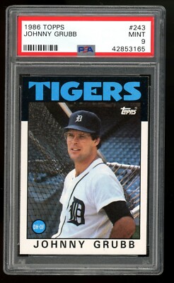 1986 Topps #243 Johnny Grubb Detroit Tigers PSA 9 MINT SET BREAK! QTY ...