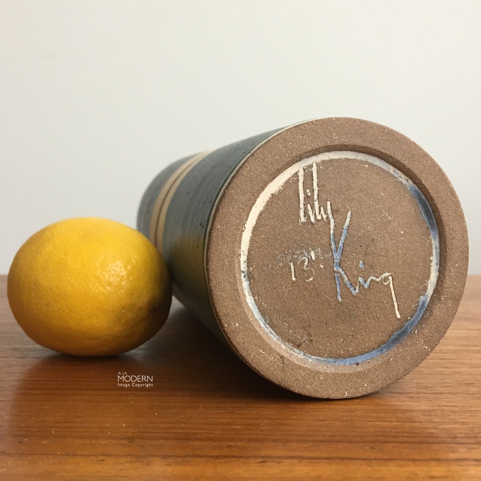 Lily King Modern Studio Pottery Cylinder Blue and White Stoneware Vase ...