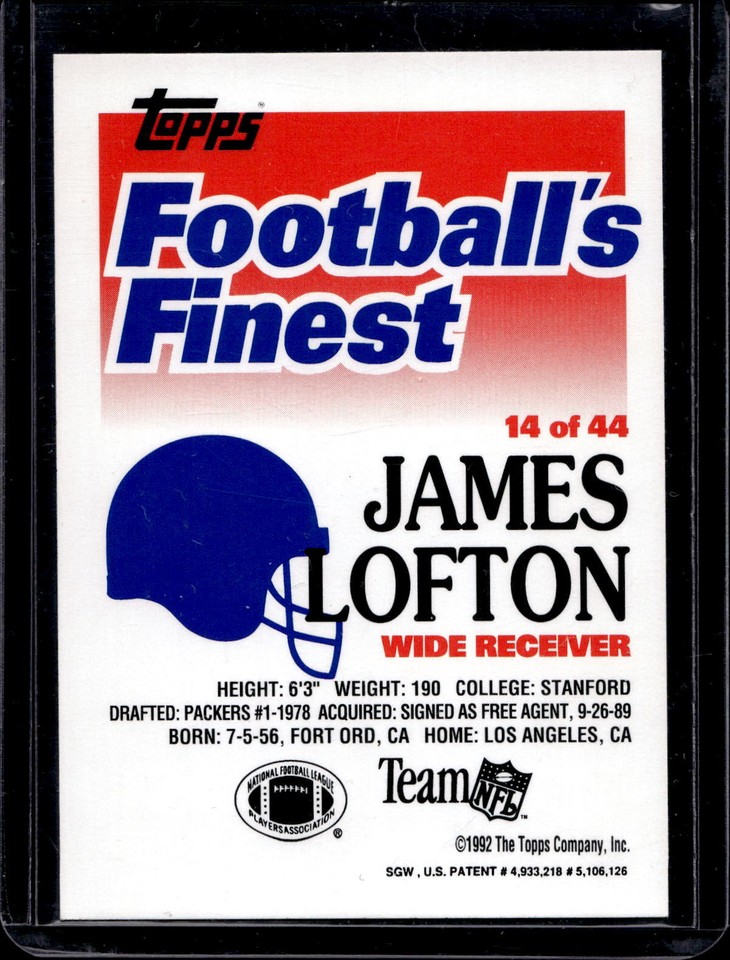 1992 Topps Football's Finest James Lofton #14 - Buffalo Bills - HOF | eBay