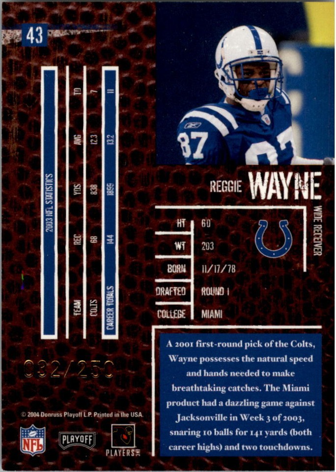 2004 Playoff Hogg Heaven Hogg Wild #43 Reggie Wayne - NM-MT | eBay