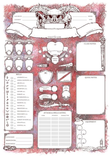 DnD 5e Custom Blood Hunter Class Character Sheet Sets Dungeons and ...