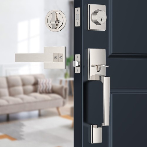 Satin Nickel Front Door Handle, Satin Nickel Door Handle with Door ...