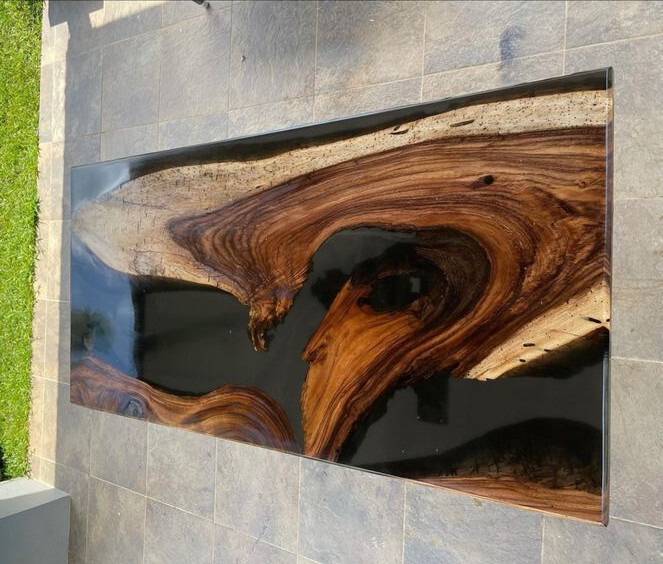 Custom Order Black Epoxy TableTop Handmade Live Edge Wood Dining Table ...