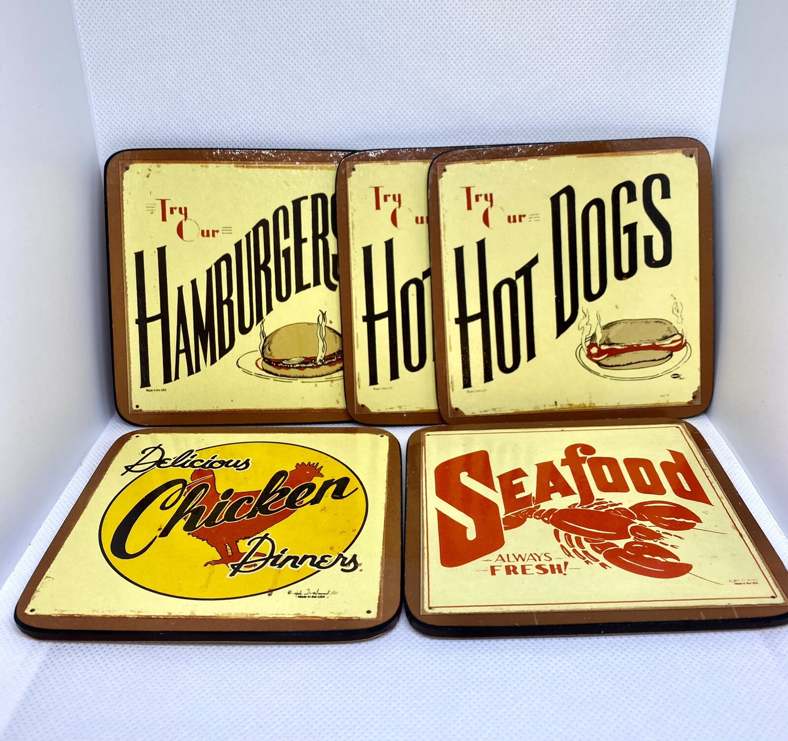 Marty Mummert “Try Our” Hamburgers Seafood Hot Dogs Cork Backed Diner ...