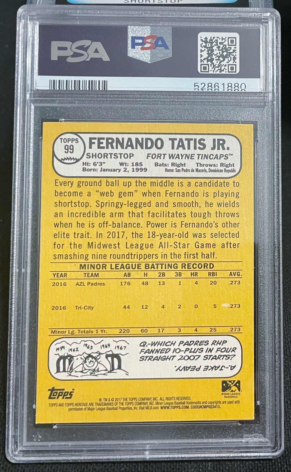 FERNANDO TATIS JR. Signed Auto Autograph 2017 Topps Heritage PSA 9 Card ...