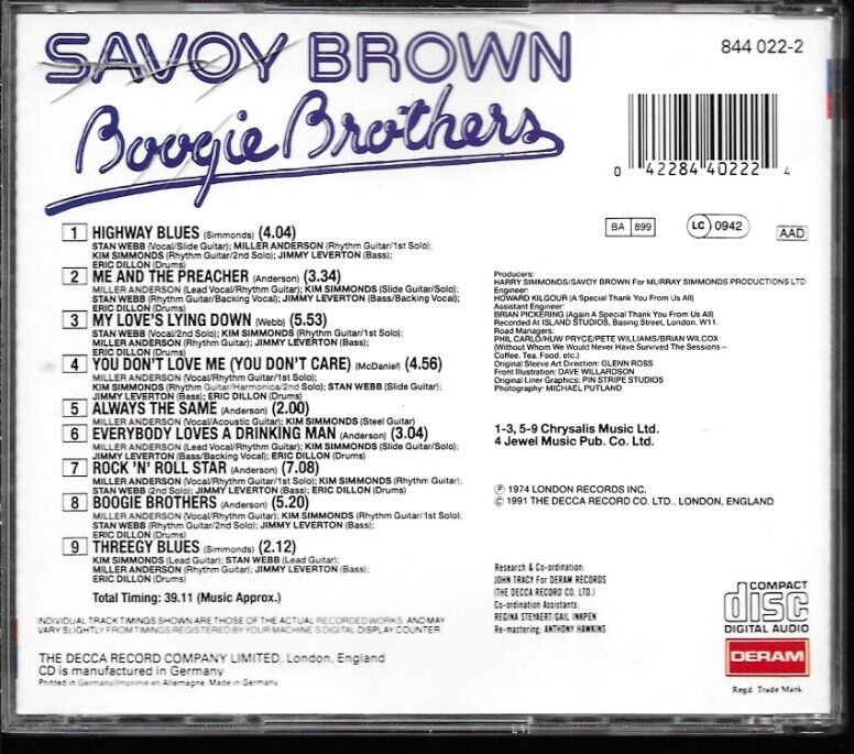 Boogie Brothers by Savoy Brown (CD, Jul-1994, Universal/Dreamworks) for ...