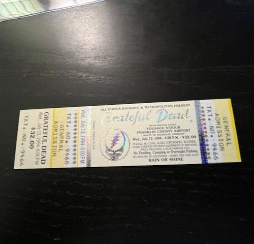 GRATEFUL DEAD UNUSED TICKET 07-13-1994 HIGHGATE VERMONT JERRY GARCIA ...