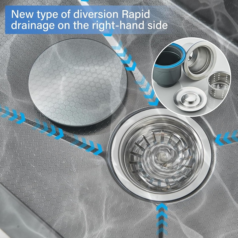 30X18 INCH Two Waterfall Smart Kitchen Sink with Digital Display Pull ...