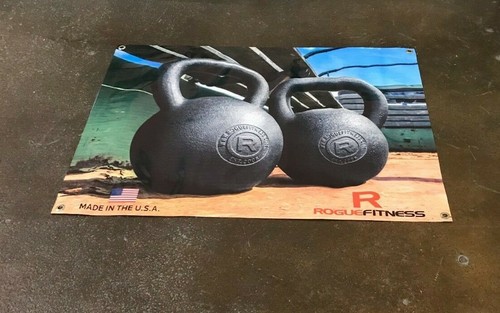 Rogue fitness poster banner equipment dumbbells 1a1 plates gym sign ...