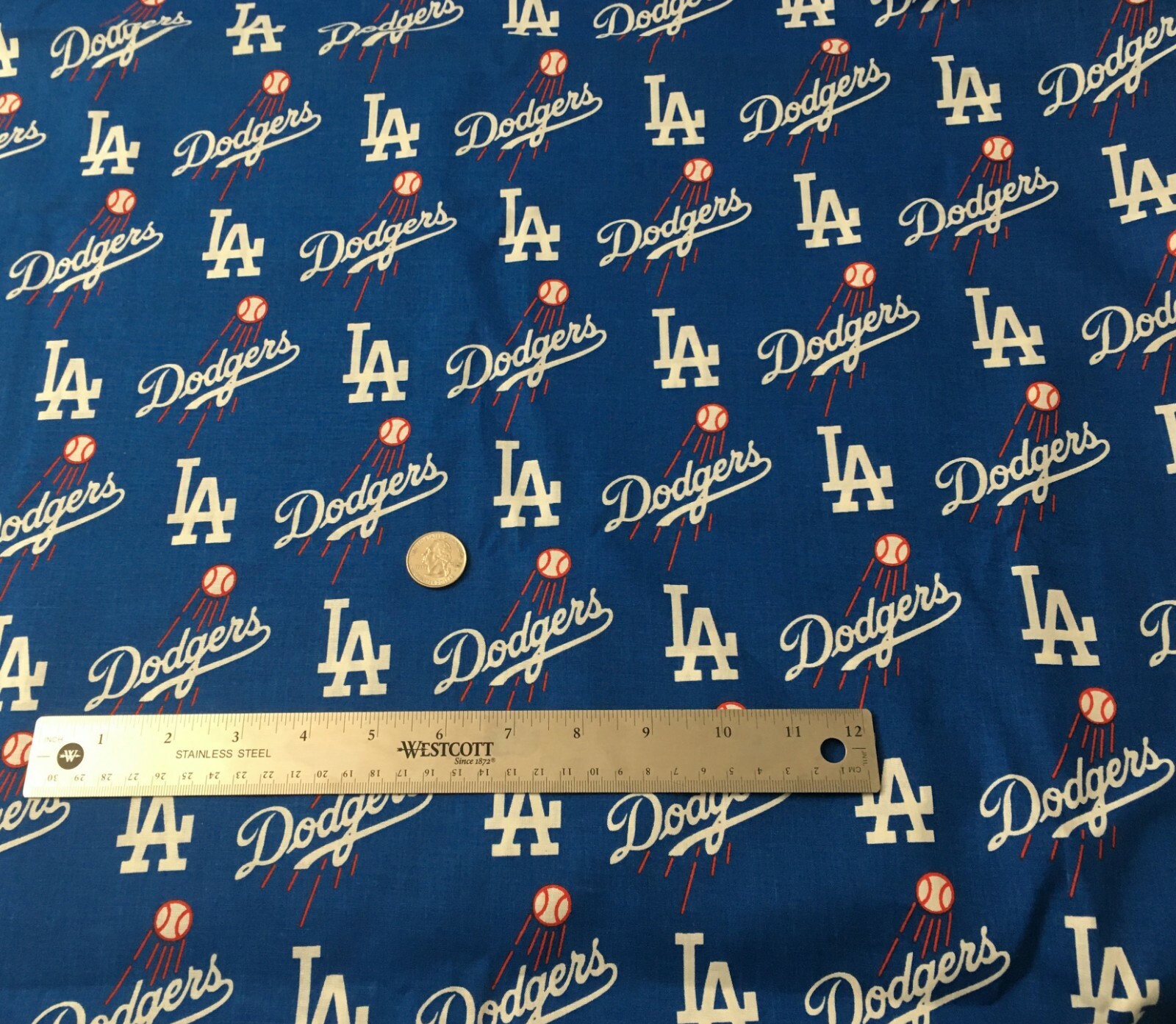 MLB Los Angeles LA Dodgers Blue Logo Baseball Cotton Fabric 1/4 Yard 9 ...