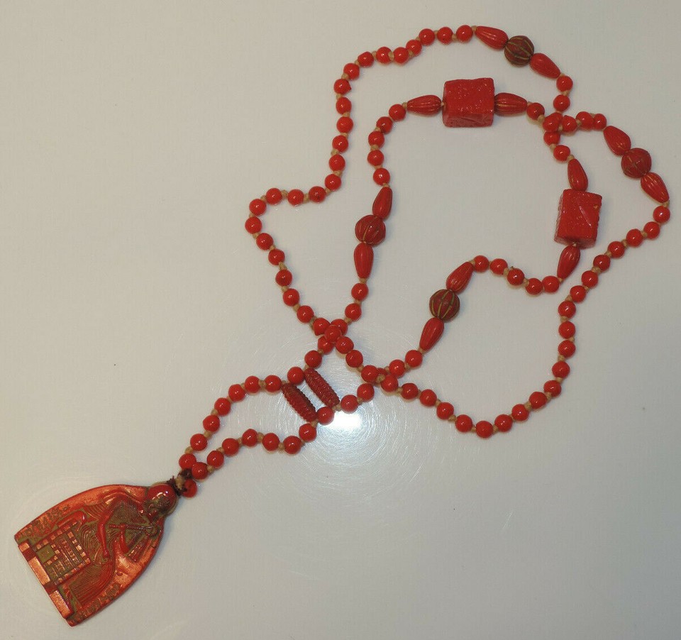 Vintage MAX NEIGER Egyptian Revival Red CZECH Glass Art Deco 20's ...