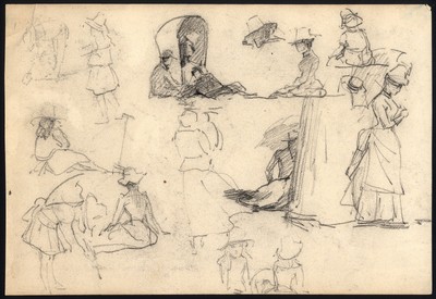 Original Drawing-FIGURE STUDY-BEACH SCENE-FIN SIECLE-PARASOL-Arthur ...