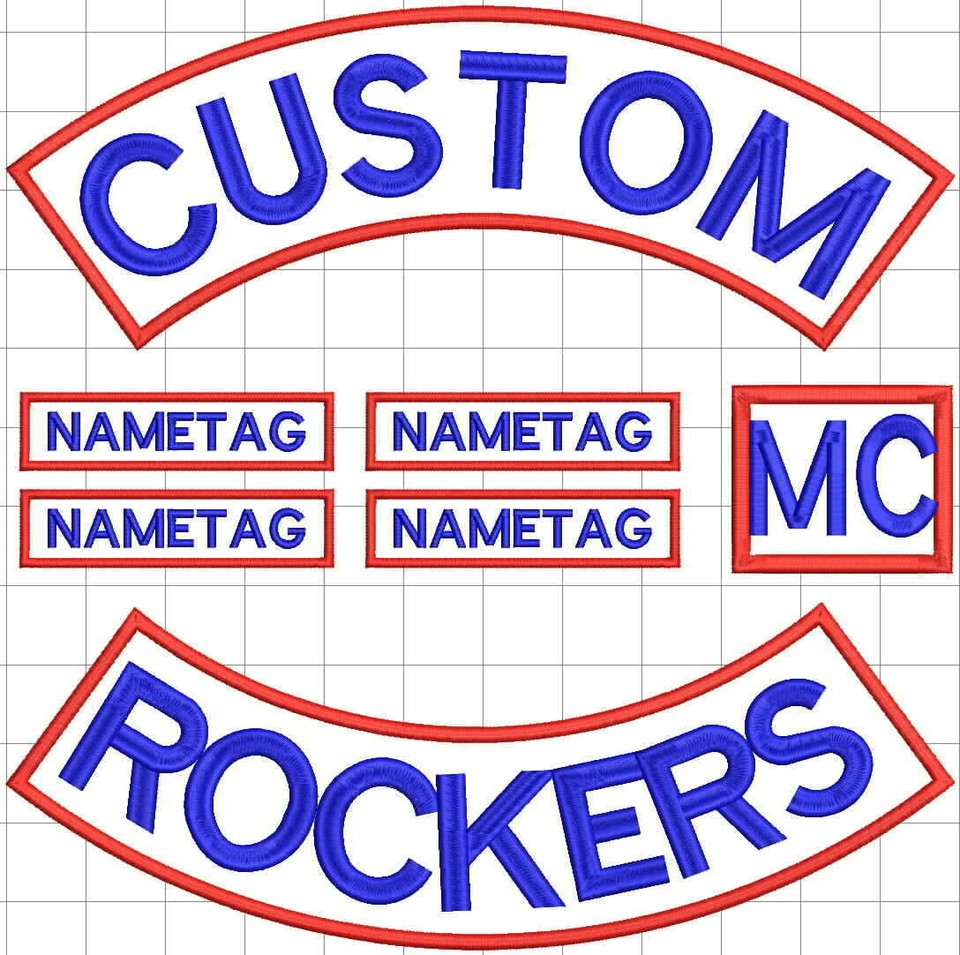 custom 12" rocker 7 pcs Biker vest Embroidered rockers FULL SET - Sew ...