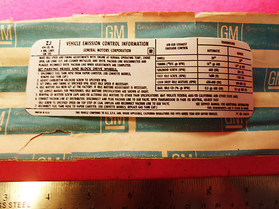 NOS 1974 Corvette LS4 California 454 ZJ Emission Control Sticker Decal ...