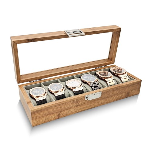 Watches Box 6 Slot, Wood Watch Case Watch Storage Organizer with ...