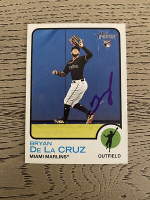 BRYAN DE LA CRUZ MIAMI MARLINS SIGNED 2022 TOPPS HERITAGE CARD #334 ...