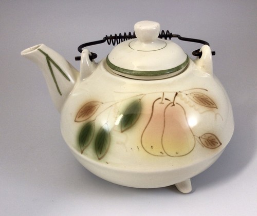 California Pottery Teapot AX 294 USA Fruit Design Metal Coil Handle ...