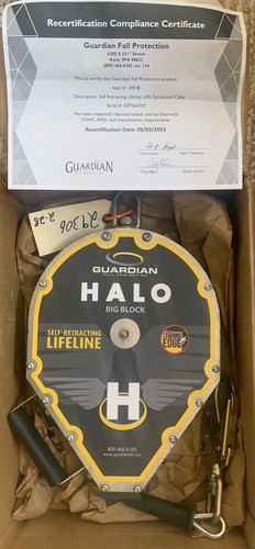Guardian Halo Big Block Self-Retracting Fall Lifeline Safety 65’ 3/16 ...