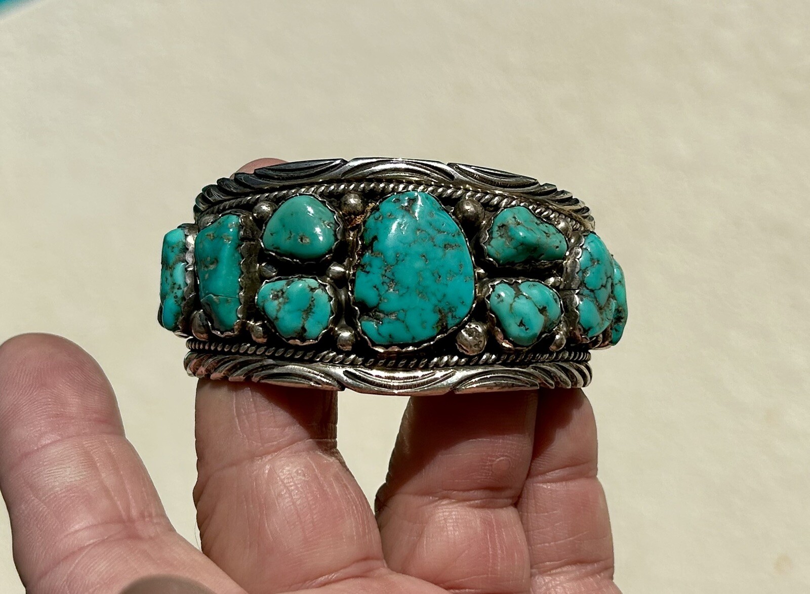 VINTAGE STERLING SILVER AND TURQUOISE NUGGET CUFF EARLY TOMMY SINGER | eBay