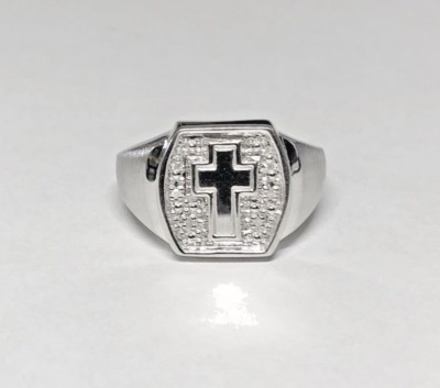 Sterling Silver Genuine Diamond Man's Cross Motif Ring | eBay