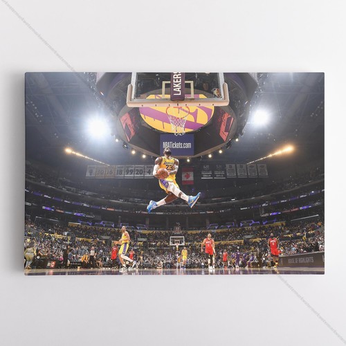 Lebron James Dunk Poster Canvas NBA Basketball LA Lakers King Wall Art ...