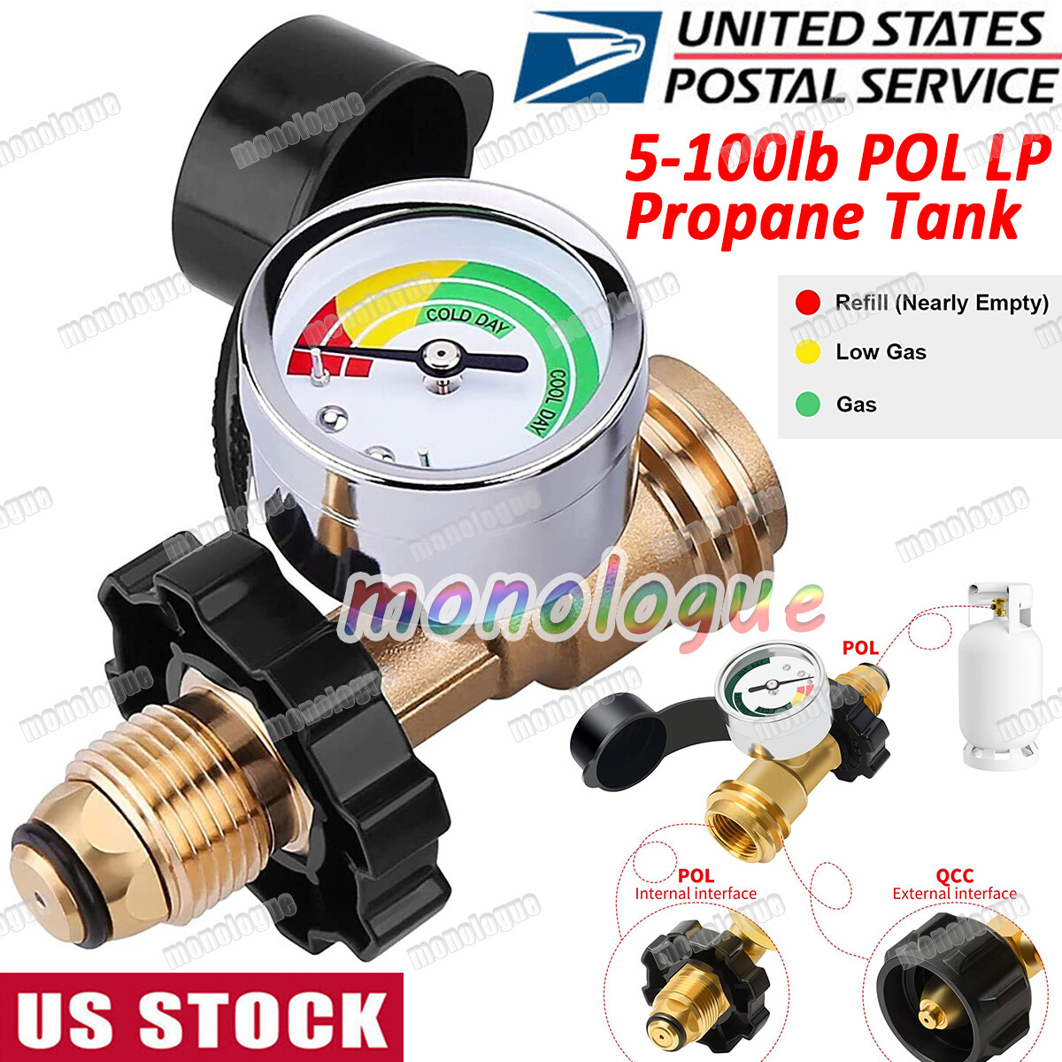 High-Pressure Gauge Propane Tank Gauge POL Connection for 5-100lbs ...