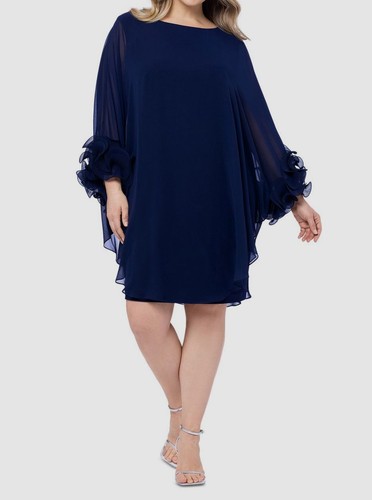 XSCAPE Women's Blue Ruffle-Cuff Batwing-Sleeve Dress Plus Size 18W | eBay
