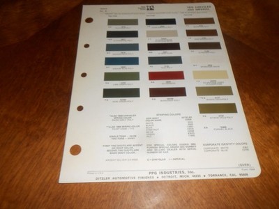 1970 CHRYSLER & IMPERIAL PAINT COLOR CHIPS BROCHURE / 19 CHIPS + CODES ...
