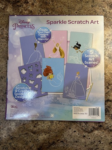 Disney Princess Sparkle Scratch Art Create Designs Stencils Little ...
