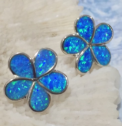 Stunning Fire Opal Tropical Flower Earrings Silver inlay 17mm Blue ...
