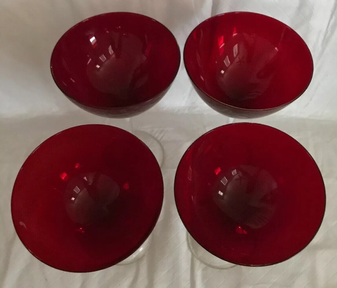 RED Cup WATER GOBLETS Clear Stem Ruby Wine Glass Set Of 4 Tall Fine ...