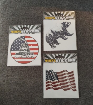 Patriotic Stickers, Trio Stickers, Flag With Rattler Don't Tread On me ...