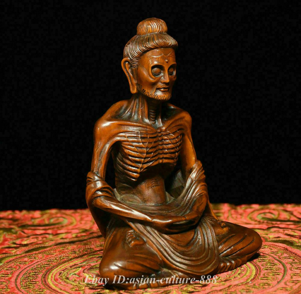 Chinese Buddhism Boxwood Wood Carved Skinny Arhat ascetic monk Buddha ...