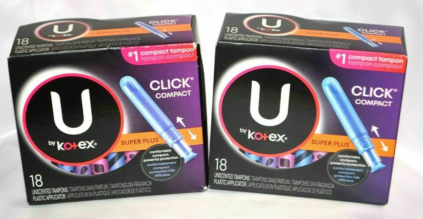 2 PACKS U by KOTEX SUPER PLUS CLICK COMPACT UNSCENTED TAMPONS 18 EACH ...