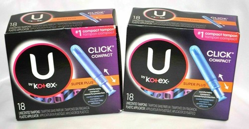 2 PACKS U by KOTEX SUPER PLUS CLICK COMPACT UNSCENTED TAMPONS 18 EACH ...