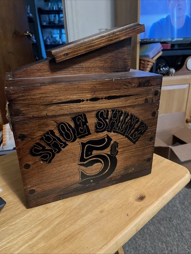 Vintage Wooden Shoe Shine Box Shoe Valet Retro Graphics Shoe Shine 5 ...