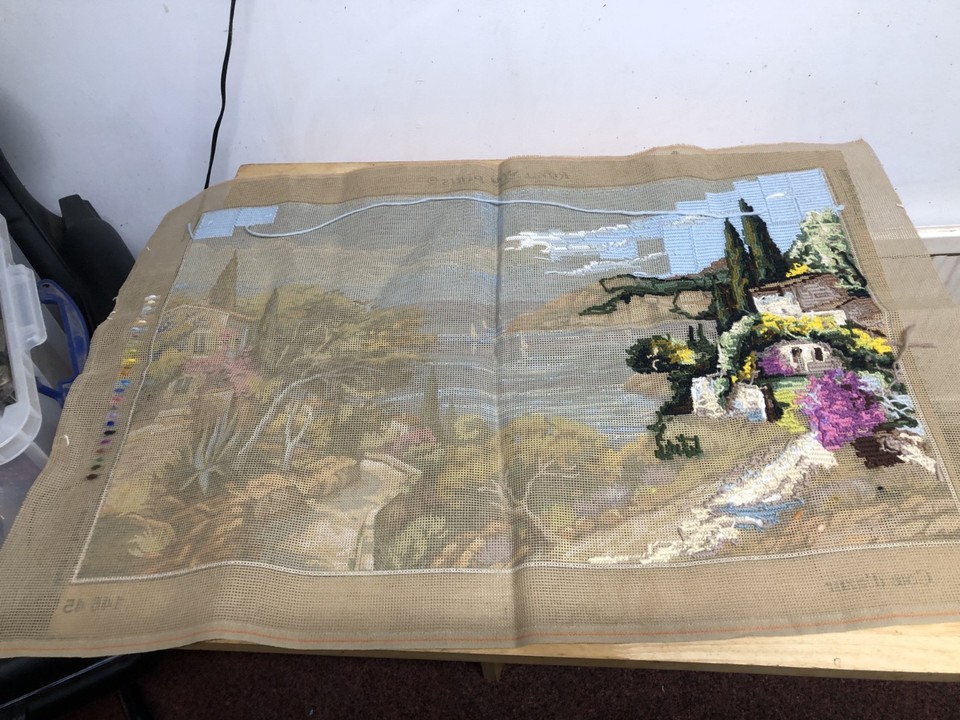 Part Completed Giant Royal Paris Tapestry Canvas- Cote d'azure 60cm x ...