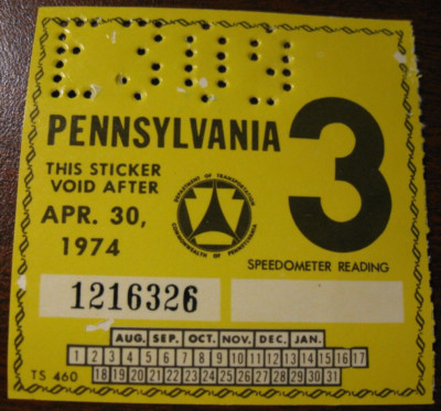 Vintage Original 1974 PA Pennsylvania Inspection Sticker Antique Car or ...