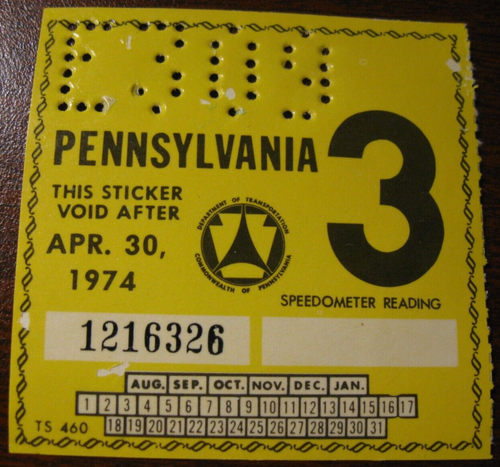 Vintage Original 1974 PA Pennsylvania Inspection Sticker Antique Car or ...