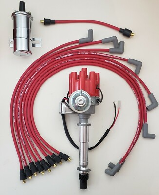 CHEVY 327 350 SMALL RED FEMALE CAP HEI DISTRIBUTOR + 45K COIL+ 8.5mm ...
